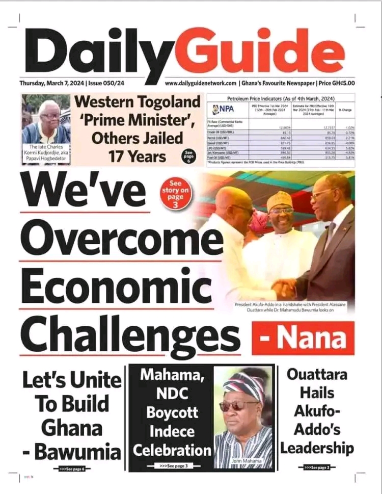 Ghana: Today's Newspaper Headlines; Thursday, March 7, 2024 ...